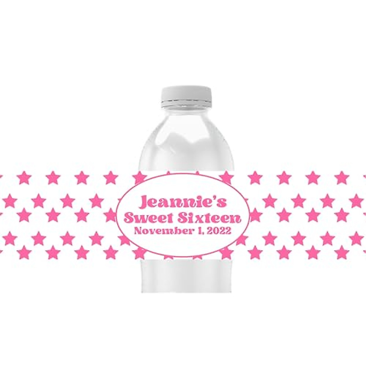 Personalized Water Bottle Labels, Birthday Party Favors, Pink Star Design, Pack of 25 Peel and Stick Waterproof Wrappers