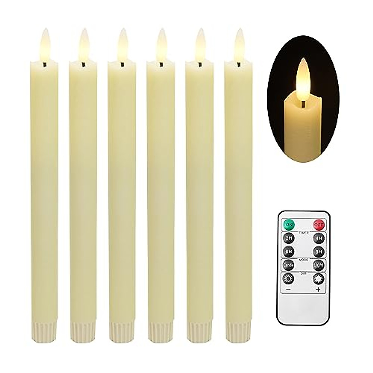Stmarry Flickering Flameless Taper Candles with Remote - 10 Inch LED Candlesticks, Realistic 3D Flame with Wick, Ivory Real Wax, Spring Home Decor, Automatic Timer - Set of 6