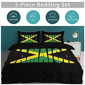 Jamaican Country Flag Soft Duvet Cover Set 3 Piece (1 Duvet Cover + 2 Pillow Case) Comforter Cover Bedding Set 86"x70"