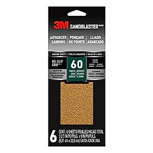 3M 11060-G-6 Sandblaster Sandpaper with No-Slip Grip Backing, Gold, 3-2/3 in. x 9 in, 60 Grit, 6 Sheets/Pack, 10 Count
