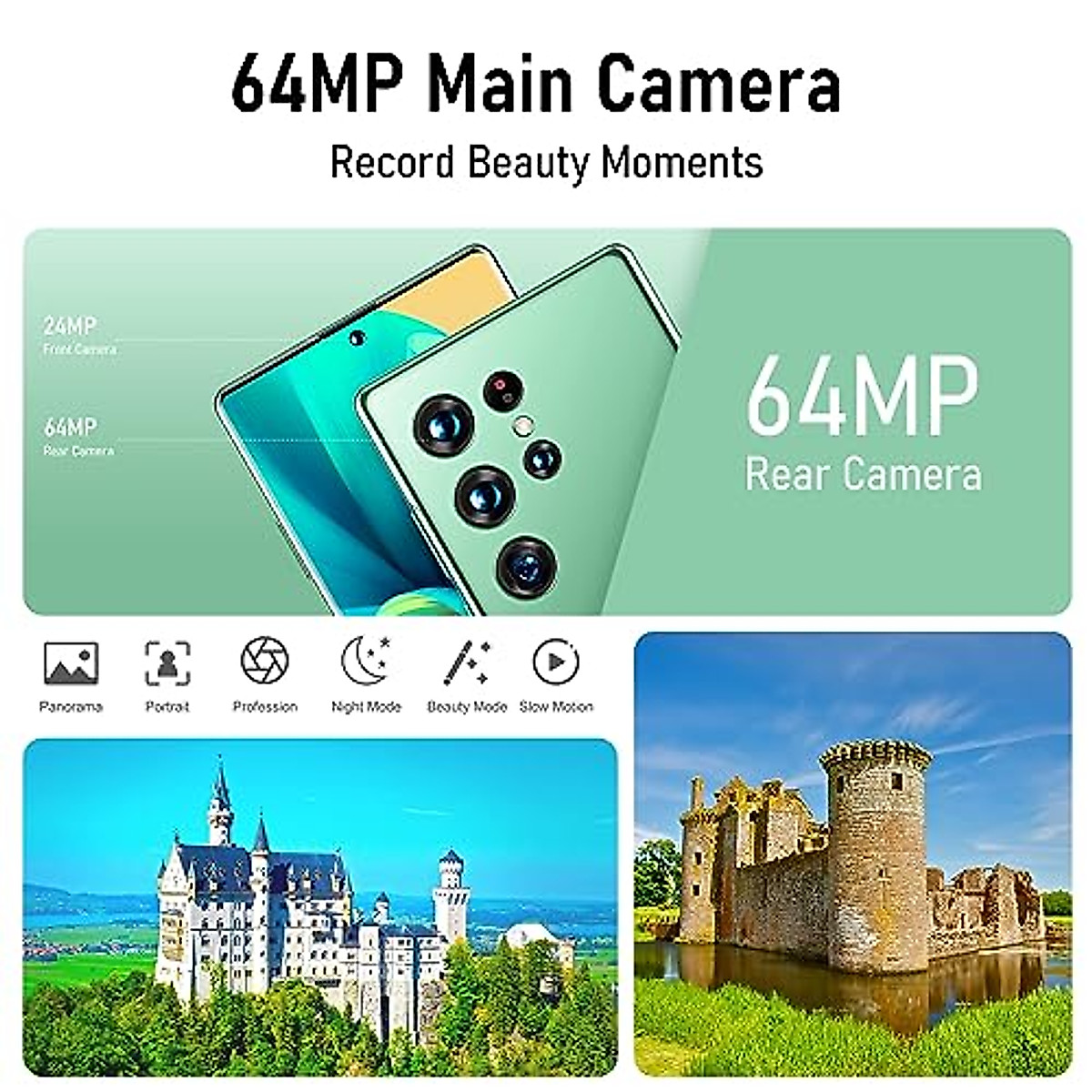 ExAchat C22 Cell Phone Unlocked 5G/4G, 6GB+256GB Android 13 Phone 7.3” FHD+ Display120Hz Smartphone,7300mAh 64MP Camera Dual SIM Phone with Pen/Headset/GPS/Face ID