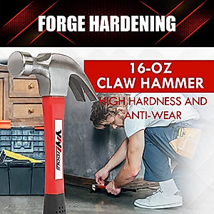 YIYITOOLS Claw Hammer With fiberglass Handle – 16-oz, Red and Black (YY-1-003)