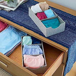 Household Essentials 3 Compartment Organizer Tray 2 Pack, Accessory Organizer, Sturdy Drawer Organizer with Fabric Covering, Gray