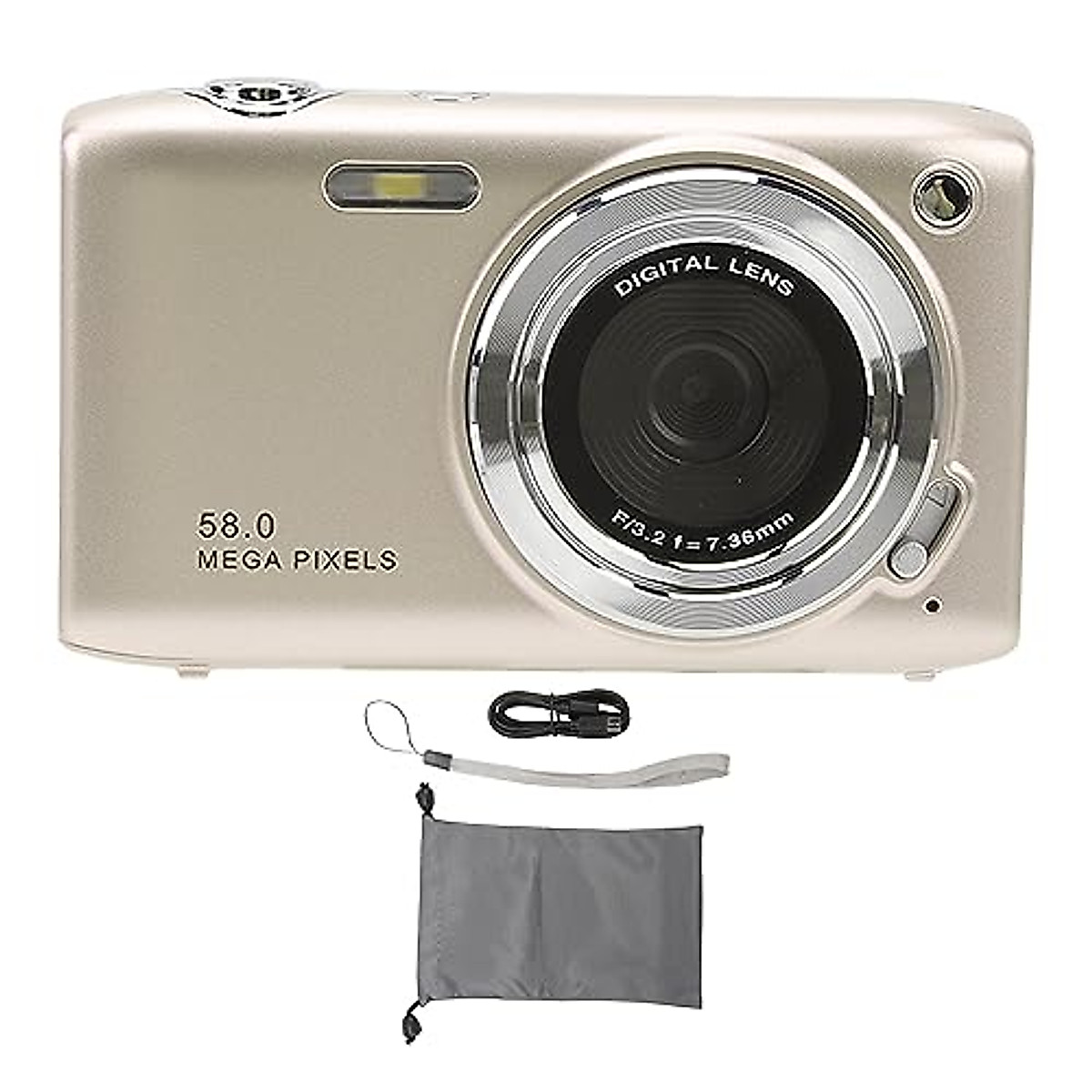 Digital Camera, Multi Function 58M 4K Timed Photography Digital Video Camera 2.88 Inch Screen 16X for Daily Life (Gold)