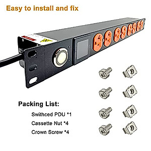 Rack Mount Power Strips 19'' 1U Switched PDU Surge Protection Metered PDU 8 Outlet with High-Precision Measuring Instruments 100-250V 20A with 6ft Heavy Duty Extension Cord (Orange)