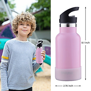 Kids Water Bottle with Straw Lids 12OZ Stainless Steel Small Drinking Bottle for School Little Girls Pink