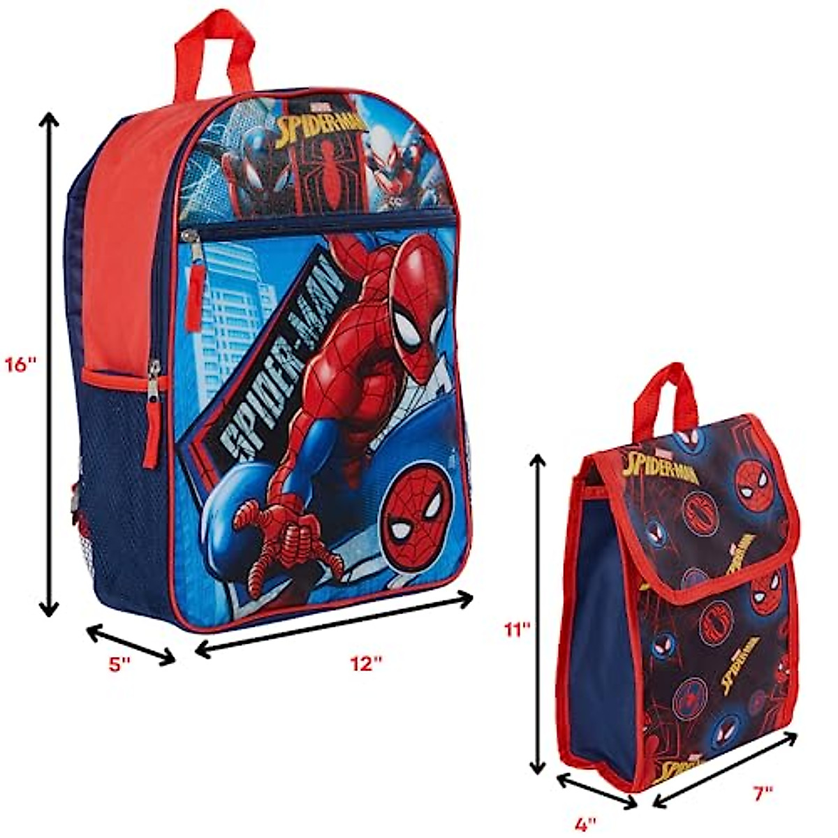 Fast Forward Marvel Spiderman Backpack Set for Kids, 16 inch with Lunch Bag and Water Bottle
