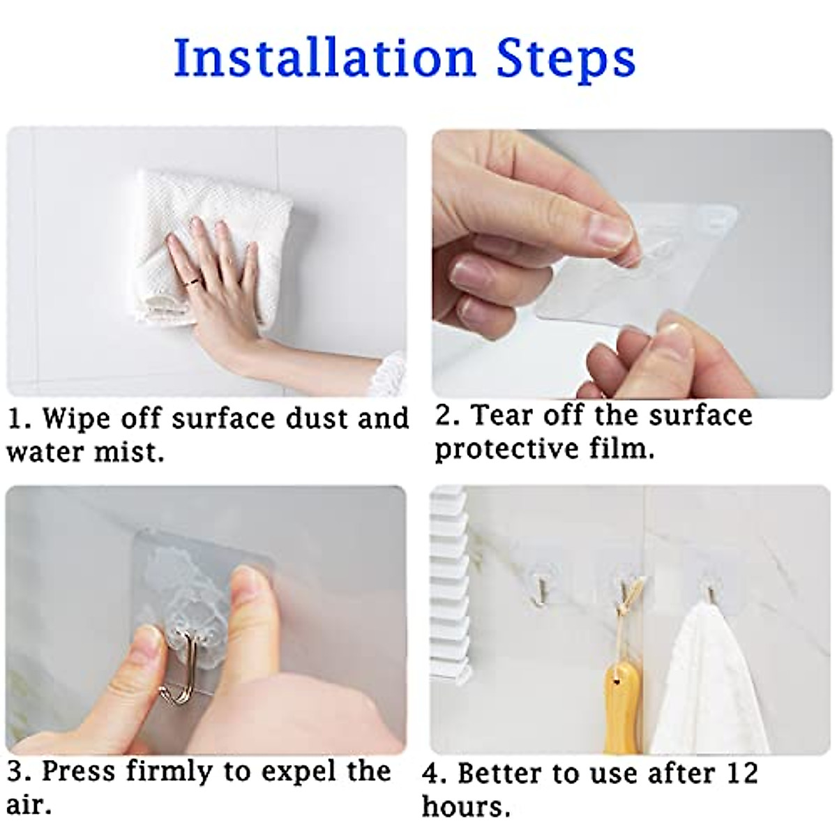 HIAWMULN Adhesive Hooks, 30 Pack Utility Hooks, 22lb(Max) Wall Hooks Transparent Seamless Hooks, Waterproof Oilproof Hooks for Bathroom, Kitchen, Office