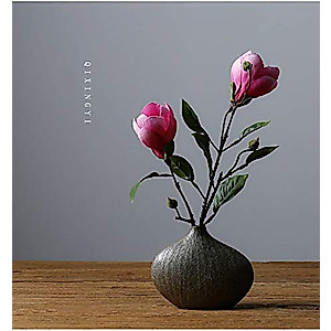 NEWQZ Decorative Vase, Small Black Ceramic Vase for Tabletop Decor, Stoneware for Floral Flower,4.7" H