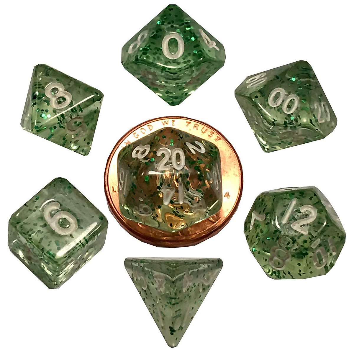 Ethereal Green 10mm Mini Polyhedral Dice Set