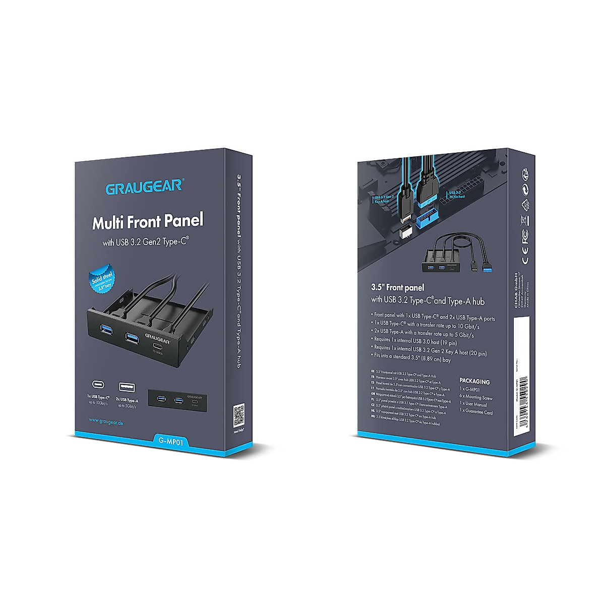 GRAUGEAR 3.5 Inch Front Panel USB Hub, Internal USB Hub with 20Gbps USB3.2 Gen2 USB-C and USB 3.0 Ports, USB3.2 Type-E Key-A 20-Pin Header & USB3.0 Header Required, Fits 3.5" PC Computer Case [G-MP01]