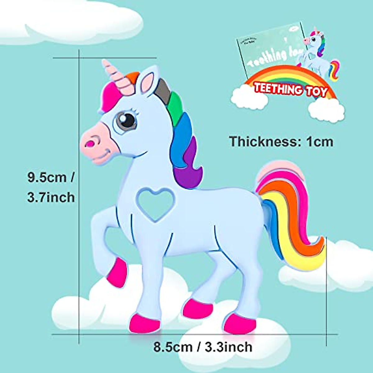 HAOBAOBEI Unicorn Baby Teething Toy for 0-6month Gifts, Infants Chew Toys for Sucking Needs, Hand Pacifier for Breast Feeding Babies, Silicone Toy for New Born(1 Pack-Blue)