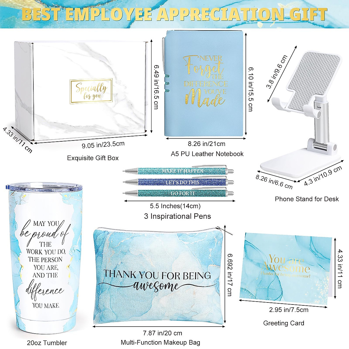 Employee Appreciation Gifts, Appreciation Gifts for Coworkers, 8 Pcs Christmas Gift for Employees Coworkers Teacher Staff Principal Nurse, Cool Thank You Gifts Baskets w/ Tumbler Notebook (Blue)