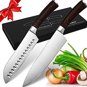 Grifucher Chef knife, 2 Pieces Knife Set Including 7 Inch Japanese and 8 Carving High Carbon Stainless Steel Kitchen with Ergonomic Handle, Black Gift Box Mothers Day Gifts