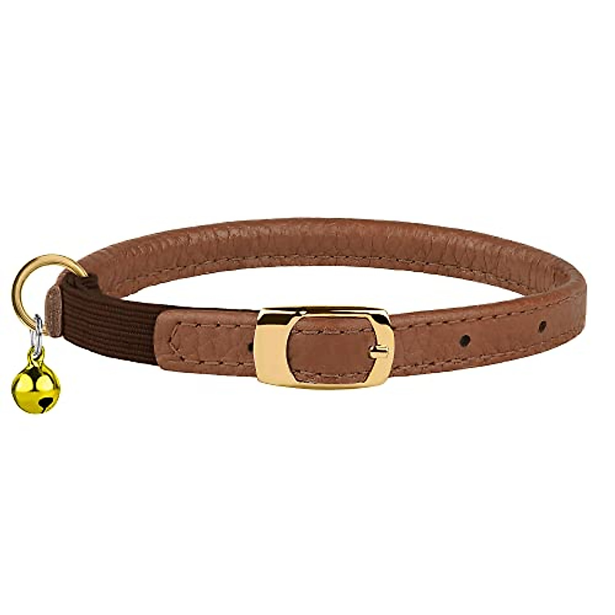 Murom Rolled Leather Cat Collar with Elastic Strap Safety Adjustable Pet Collars for Cats Kitten Yellow Red Pink Blue Orange Brown Gray (Brown)