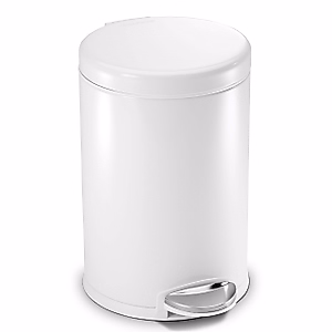 simplehuman Round Pedal Bin, 4.5 L - White Steel