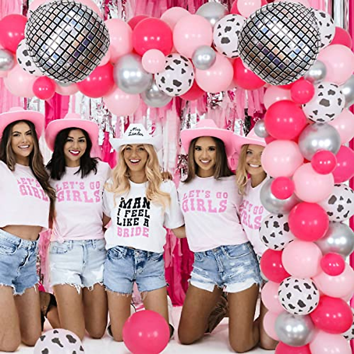 Let’s Go Girls Bachelorette Decorations - Western Cowgirl Glitter Paper Banner, Bridal Shower Balloon Garland Arch Kit for Funny Engagement Party Supplies