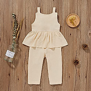 Toddler Kids Baby Girl Sleeveless Ruffle Romper Jumpsuit Backless Playsuit Outfit Overalls (Beige, 2-3 Years)