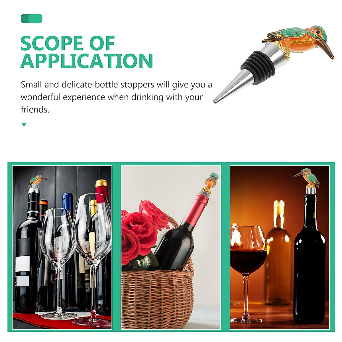 Cabilock Bird Wine Bottle Stopper Zinc Alloy Metal Wine Bottle Stopper with Ceramic Kingfisher Bird Figurine Metal Vacum Wine Stopper Wine Glass Corks Patry Favor Gift Golden