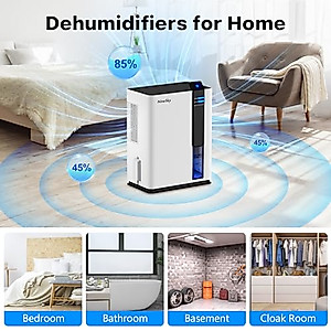 NineSky Dehumidifier, 98 OZ Dehumidifier for Home, (800 sq. ft.) Dehumidifiers for Bathroom, Bedroom with Auto Shut Off, 5 Colors LED Light(H2 White）