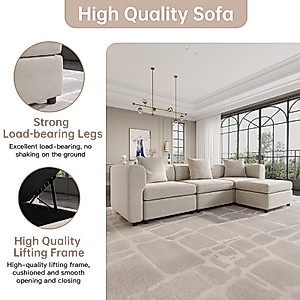 GraceNook Off-White Comfy Queen Sectional Sofa, Sleeper Sofa Couch with Removable Cushion, Modular Sofa with Pillows and Storage Chaise (Off-White, 5 sectional Sofa with 4 Chaise)
