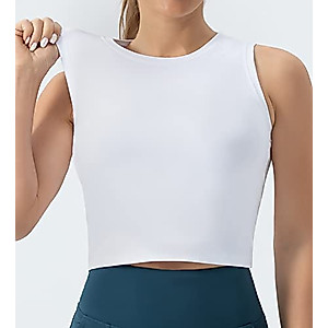 THE GYM PEOPLE Women's Workout Crop Tops Sleeveless Yoga Running Shirts Athletic Tank Top No Padding White