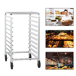 VINGLI 10-Tier Full/Half Sheet Pan Rack, Aluminum Bakery Rack, Speed Rack, Bakers Rack with Lockable Wheels for Home Commercial Kitchen, Restaurant, Cafeteria, Dessert Shop, 20" W x 26" D x 38" H