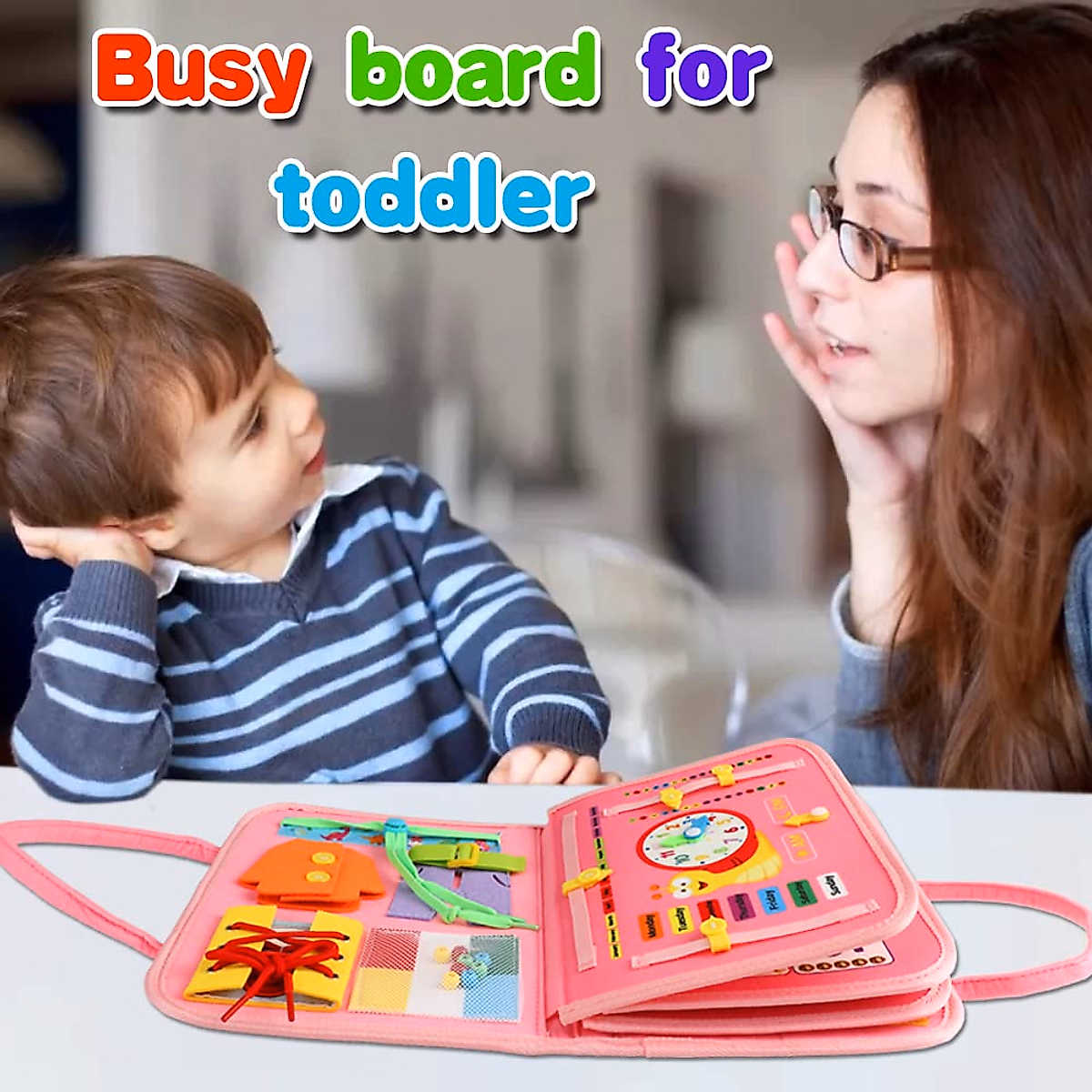 fyjous Busy Board for 1 Year Old, Montessori Busy Board Toys for Toddlers 1 2 3 4 Years Old Sensory Toys Quiet Book for Toddler Girls Educational Activity Airplane Car Travel Toys Birthday