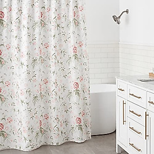 Laura Ashley Home - Shower Curtain, Stylish Cotton Bathroom Decor, Elegant Floral Home Decor (Breezy Floral Pink, 72" x 72")