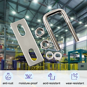 U Bolt, 4 Sets 0.8" (20mm) Inner Width 304 Stainless Steel M6 Square U-Bolt with Plate Screw Nut Fastener, Suitable for 17/18mm Pipe, Boats, and Other Home and Industrial Applications