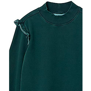Goodthreads Women's Heritage Fleece Long Sleeve Ruffle Shoulder Sweatshirt, Emerald Green, X-Large