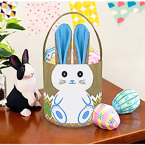 Yoochee 2 Pack Easter Baskets, Easter Basket Gifts for Kids, Personalized Bunny Easters with Cute Rabbit Ears, Egg Hunt Easter Buckets Bags for Boys and Girls, Empty Imitation Linen Basket Party Gift