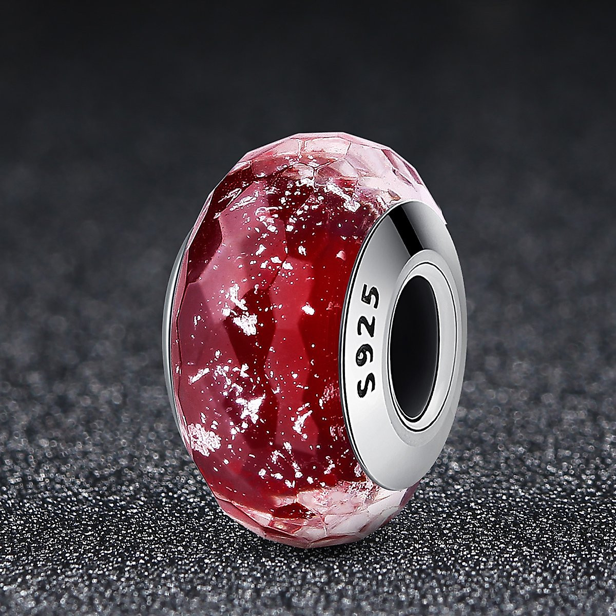 NINGAN Murano Glass Charm Fit European Bracelets and Necklaces (Red Class Shimmer)
