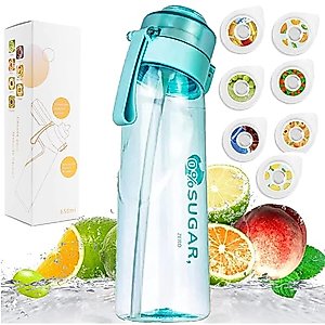 Sports Air Water Bottle BPA Free Starter up Set Drinking Bottles,650ML Fruit Fragrance Water Bottle,with 7 Flavour pods%0 Sugar Water Cup,for Gym and Outdoor Gift (Blue)