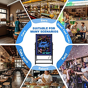 Hosim Standing A-Frame LED Message Writing Board, 24” x 16" Illuminated Erasable Neon Effect Restaurant Menu Sign, Flashing Mode DIY Message Chalkboard for Kitchen Wedding Promotions