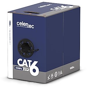 celertec CAT6 Ethernet Cable, 1000ft, 23AWG Solid Bare Copper, Unshielded Twisted Pairs(UTP), 550MHz, ETL Listed &CMR Riser Rated, Indoor, Bulk Ethernet Cable, Pull Box -Black