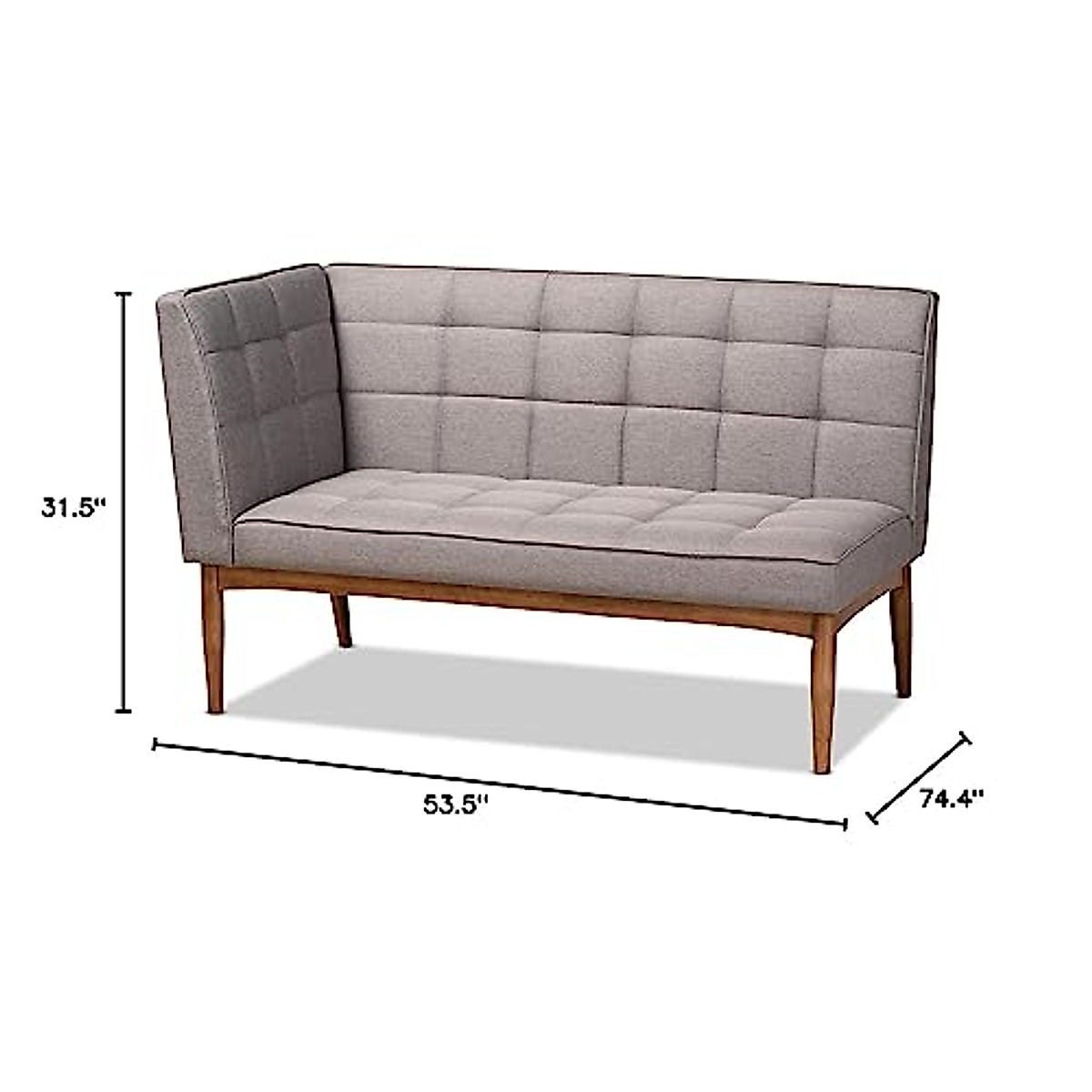 Baxton Studio Sanford Mid-Century Modern Grey Fabric Upholstered and Walnut Brown Finished Wood 2-Piece Dining Nook Banquette Set