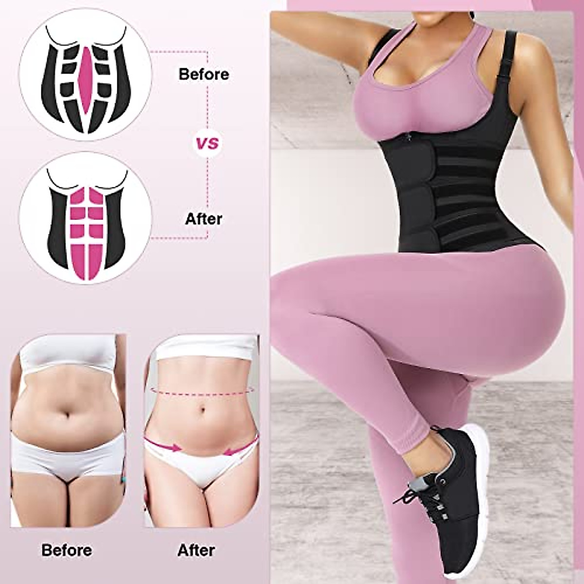 FeelinGirl Waist Trainer for Women Plus Size Workout Waist Training Vest with Straps Adjustable Gym Corset Waist Trimmer