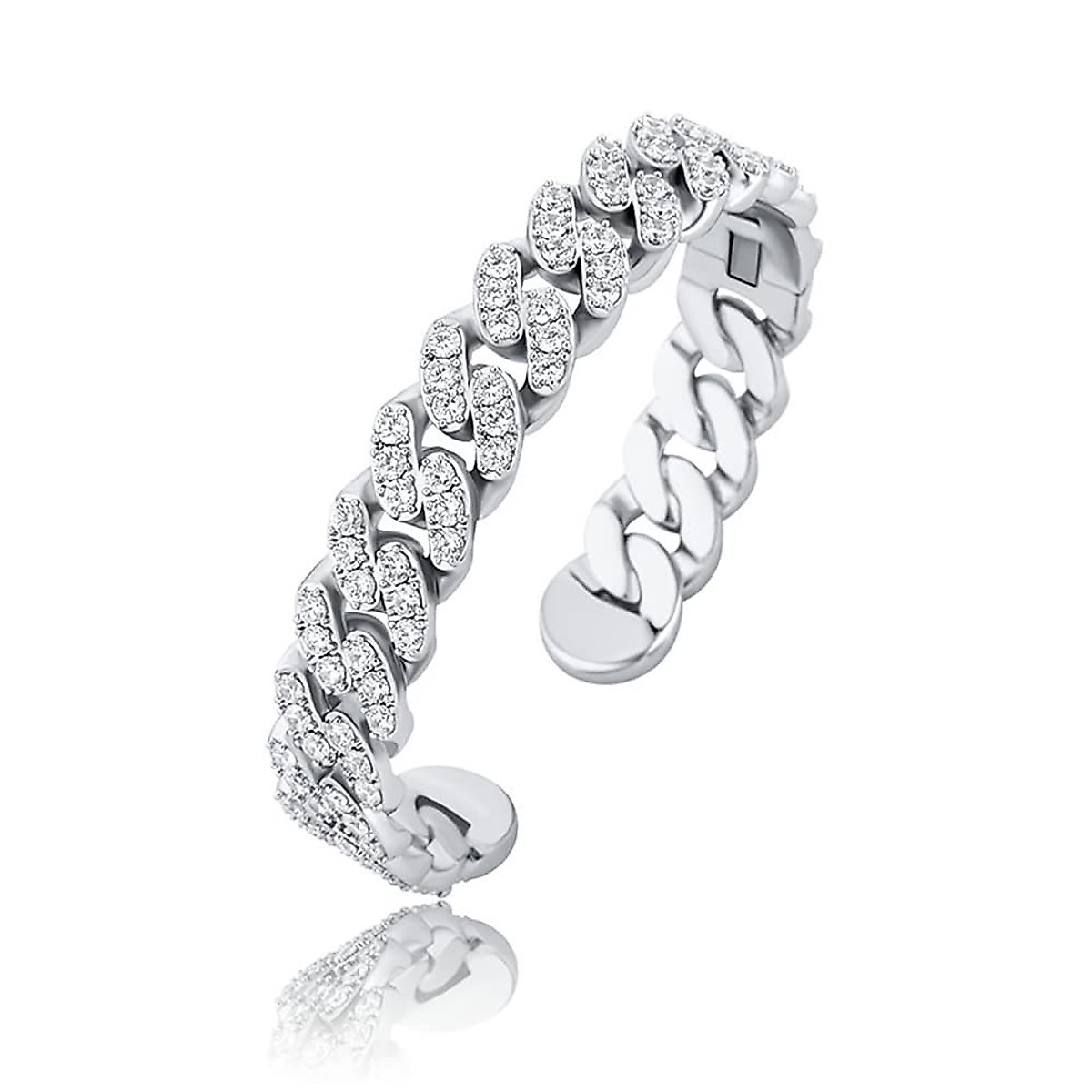 12mm Cuban Link Bracelet Hypoallergenic 14K Real Gold Plated Iced Out Hip Hop Cuff Jewelry 3A Cubic Zirconia Prong-setting Gift for Men Women Fit for 6.3" to 7.9" Wrist (Silver)