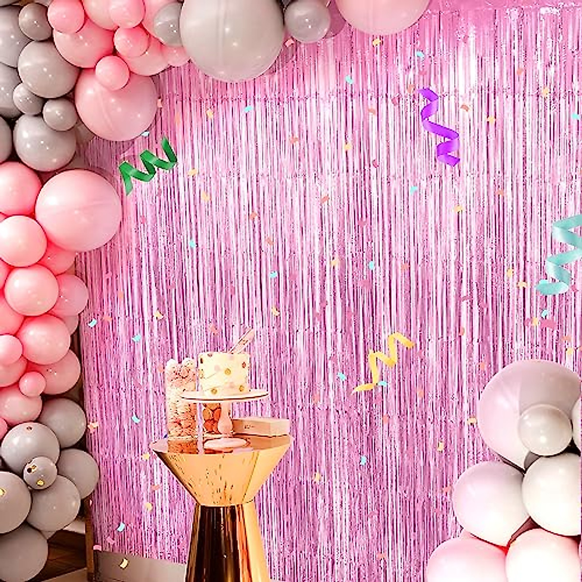 Fringe Backdrop, Pink Backdrop, Foil Fringe Curtains, 3 PCS 3.3x6.6ft Tinsel Curtain Backdrop Streamers for Valentine's Day Birthday Wedding Bachelorette Party Supplies Graduation Decorations