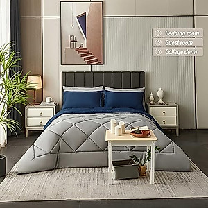 YANYIJING King Size Comforter Set - 8 Pieces Reversible Bed in A Bag King, King Bed Set with Comforters, Sheets, Pillowcases & Shams, Navy Blue King Bedding Set