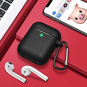 SATLITOG AirPods Case Cover with Secure Lock Keychain, Protective Silicone Cover Compatible with Apple AirPods 2nd & 1st Charging Case - Black