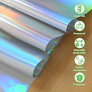 Melsan Iridescence Plastic Table Cloth for Rectangle Tables, 3 Pack Holographic Disposable Tablecloths for Easter Decorations, Unicorn, Mermaid, Bridal Shower Party Decorations, 54×108 in