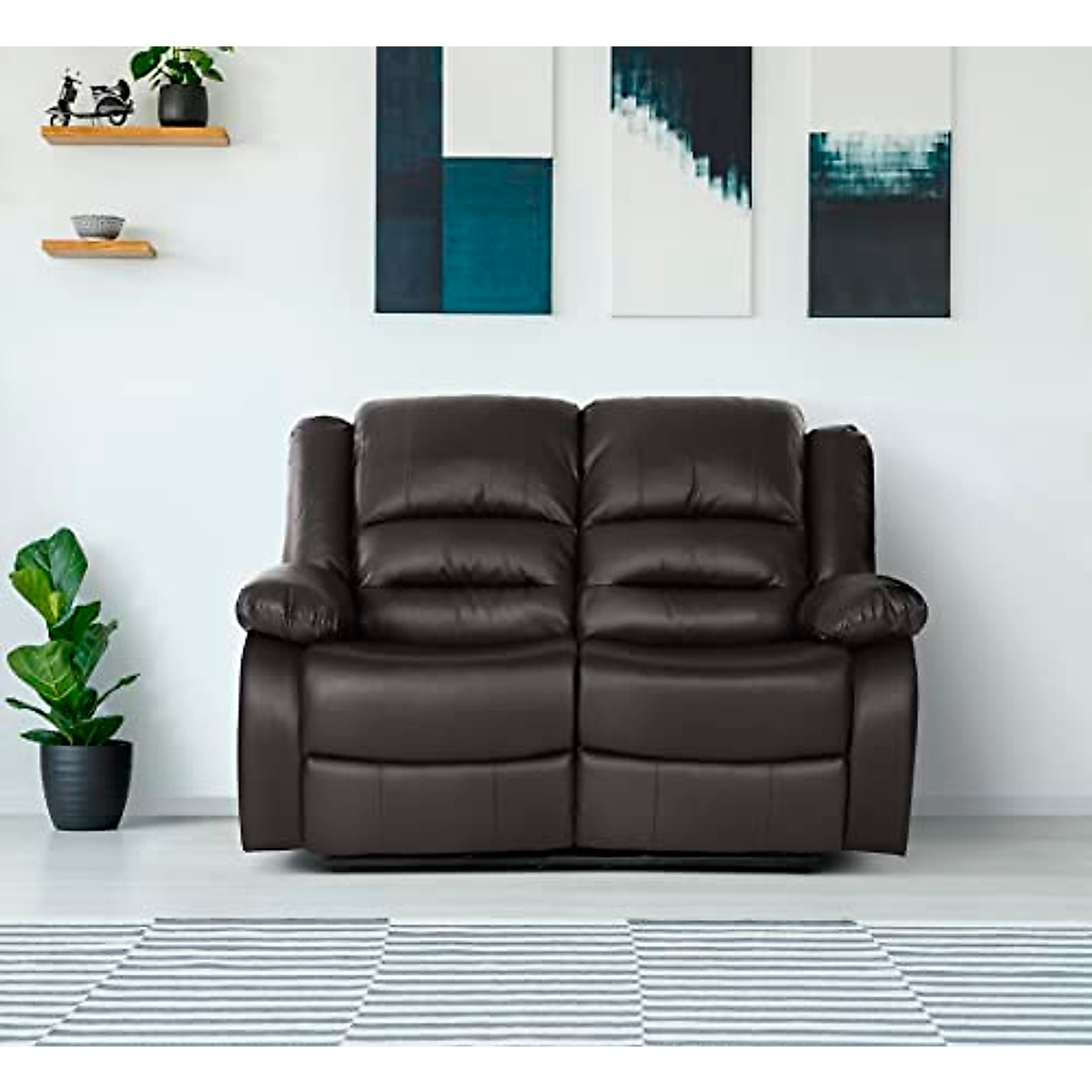 Lexicon Azrael Faux Leather Double Manual Reclining Loveseat, 62" W, Brown