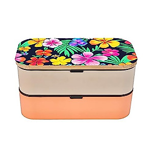 Colorful Flowers Adult Lunch Box, Bento Box, With Cutlery Set Of 3, 2 Compartments, Rectangular, Lunch Box For Adults