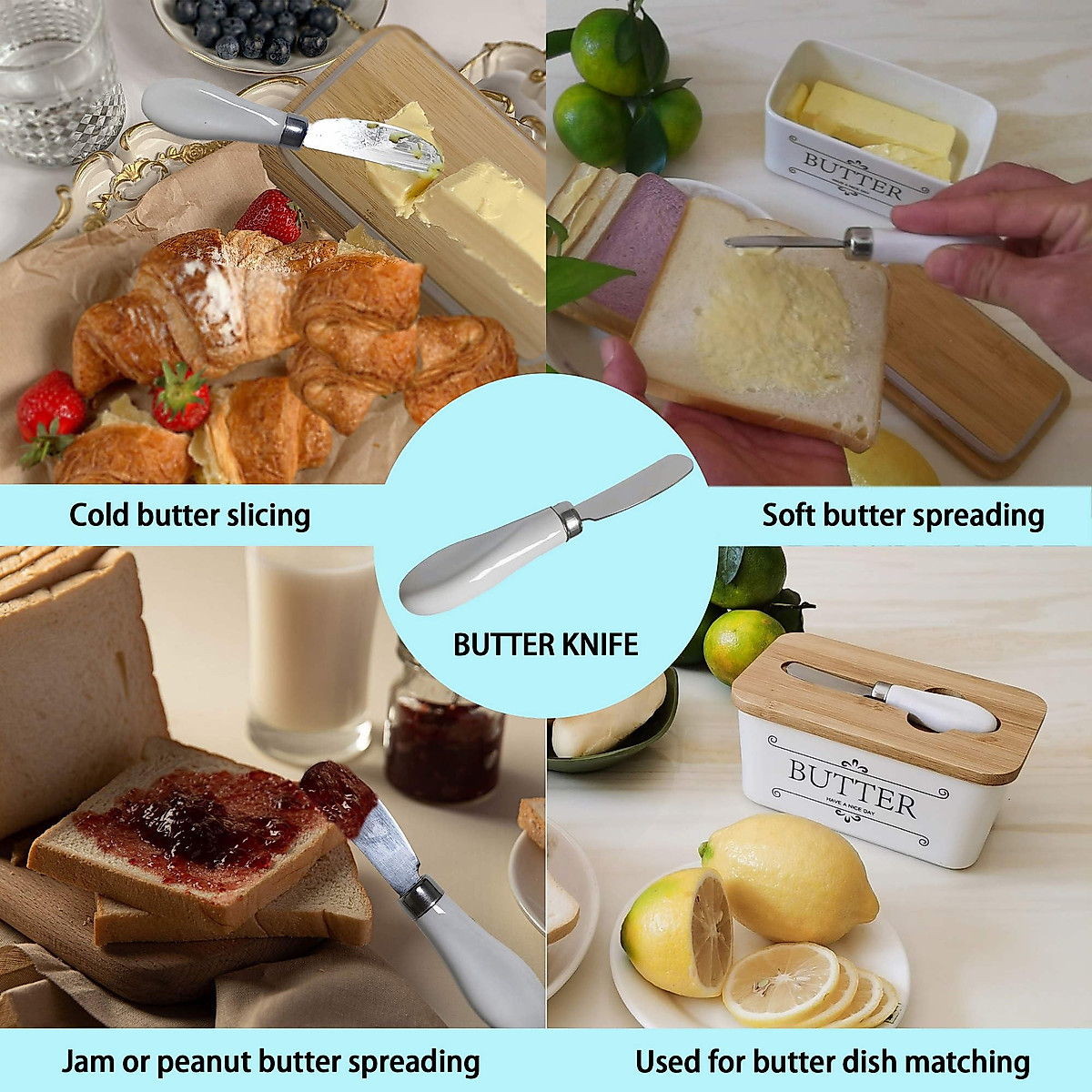 uproll Butter Knife Spreader Set, Multi-Purpose Cheese Spreader Knives for Butter, Cheese, Peanut, Toast, Cakes, Desserts, Stainless Steel Blades, Ergonomic Handle
