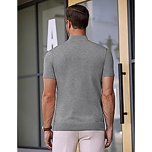 COOFANDY Mens Grey Mock Turtleneck Tops Short Sleeve Knitted T-Shirts Basic Thermal Pullover Sweater X-Large
