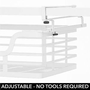 mDesign Metal Wire Wide Under Shelf Storage Baskets for Kitchen Pantry, Closet, Hanging Pull Out Shelving Bin, Sliding Hanger Rack for Bread, Canned Goods, Food, 2 Pack, Matte White/Natural