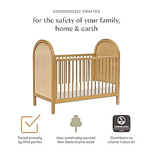 babyletto Bondi Cane 3-in-1 Convertible Crib with Toddler Bed Conversion Kit in Honey with Natural Cane, Greenguard Gold Certified