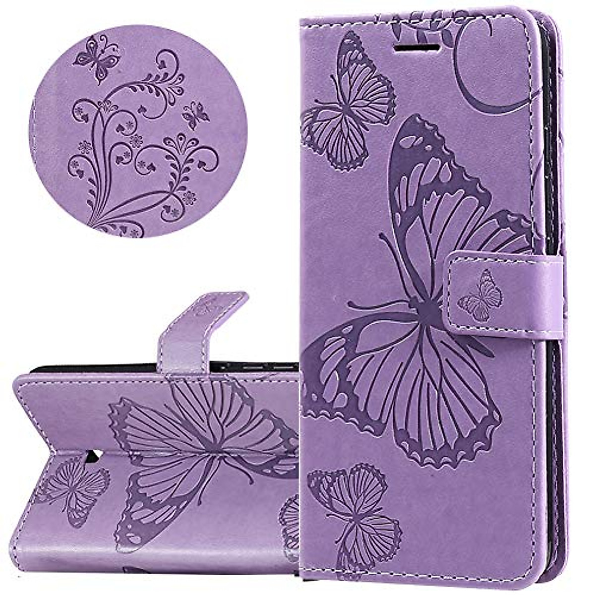 OOPKINS Flip Case for Redmi Note 9S Elegant Embossed Card Slots Bookstyle Wallet PU Leather Magnetic Closure Kickstand Shockproof Cover Skin for Xiaomi Redmi Note 9 Pro Big Butterfly Purple KT